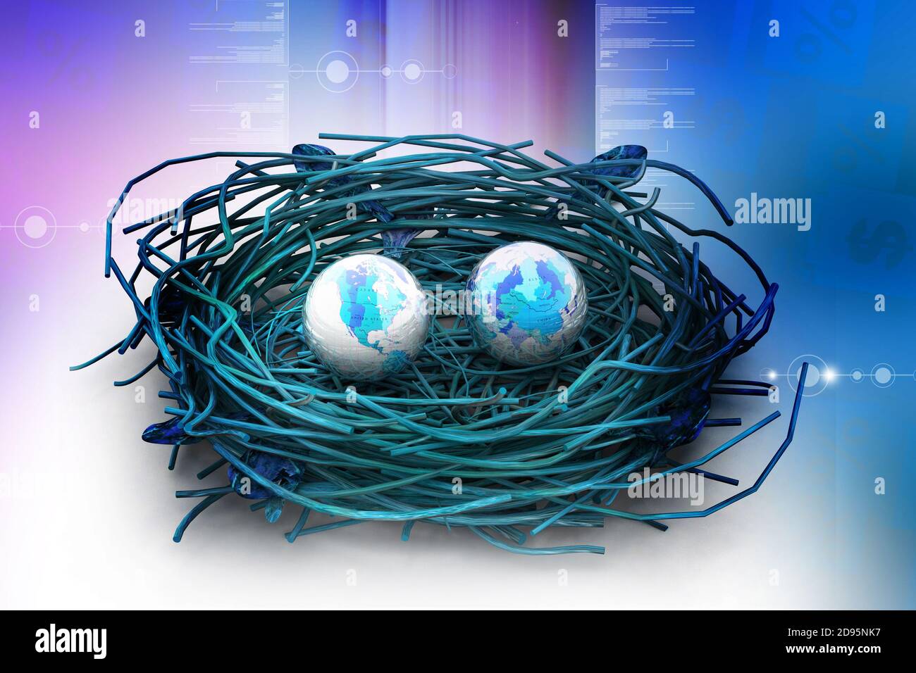 Two earths in being protected in a nest. Conceptual design Stock Photo ...