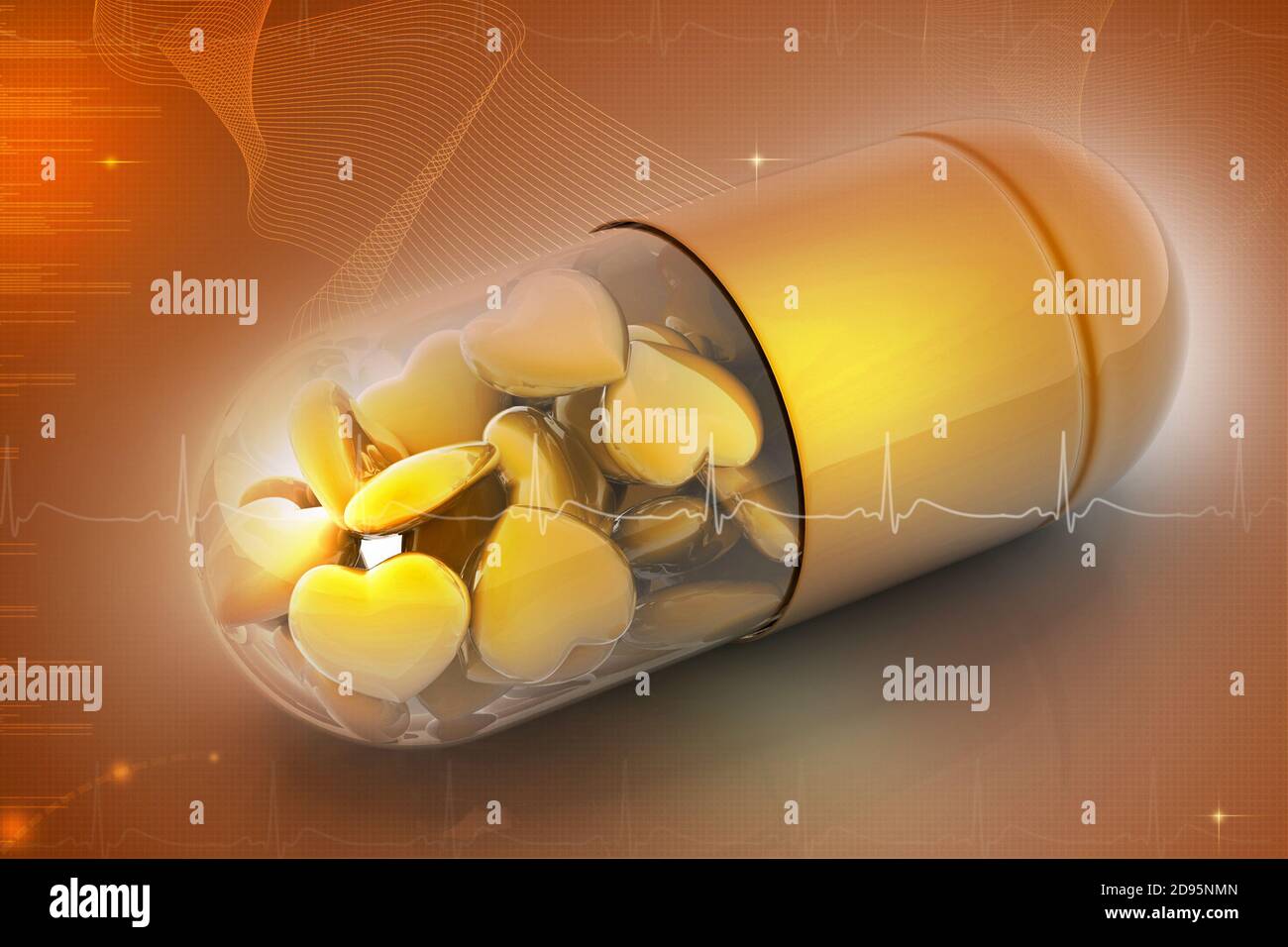 3d illustration of hearts filled in pill. Conceptual design Stock Photo ...