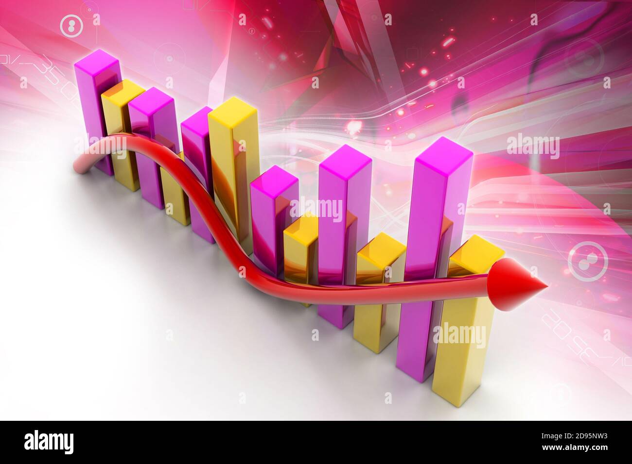3d multi use business graph with arrow showing growth and profit Stock ...