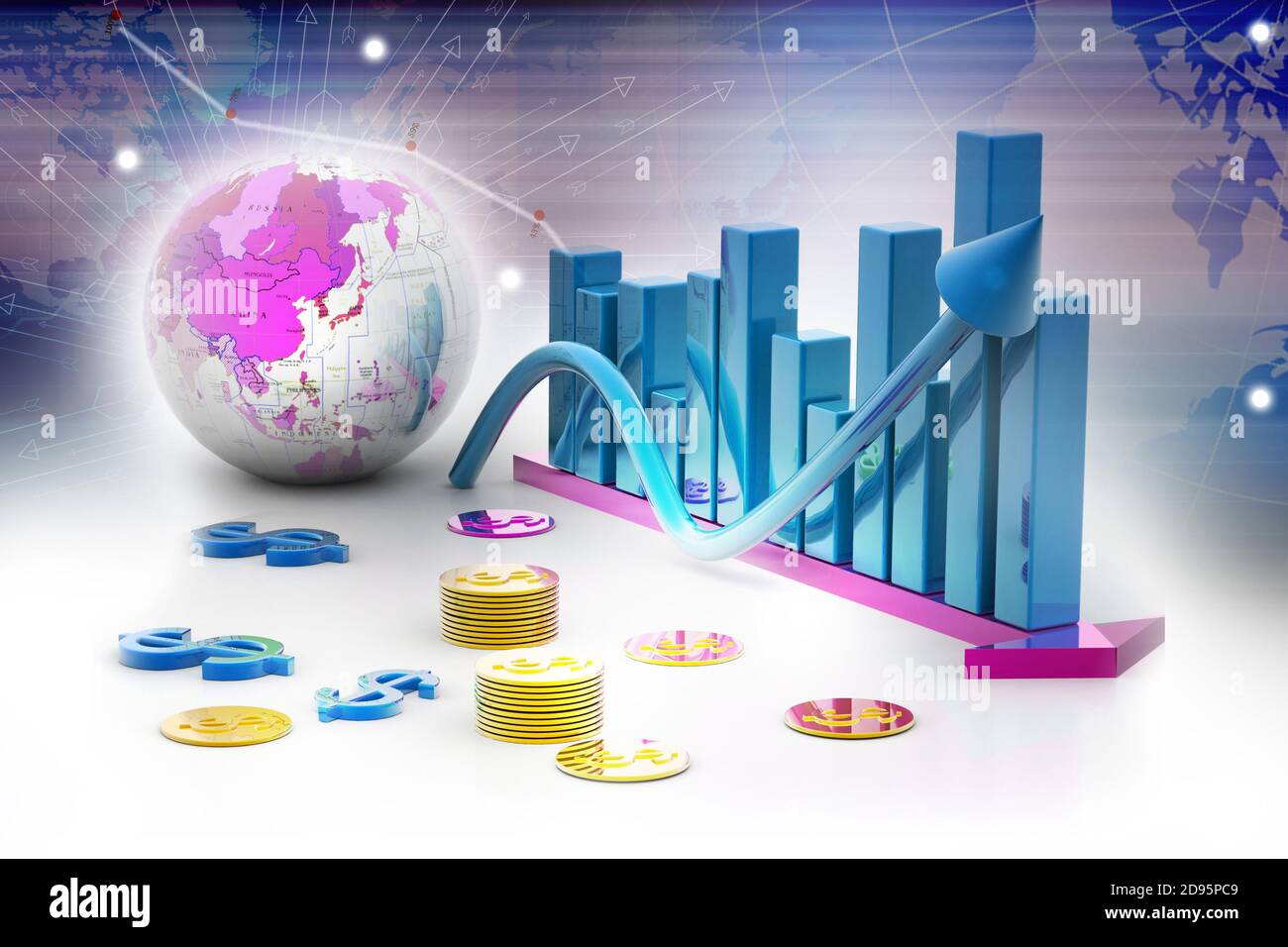 3d multi use Render Business Graph with earth Stock Photo - Alamy