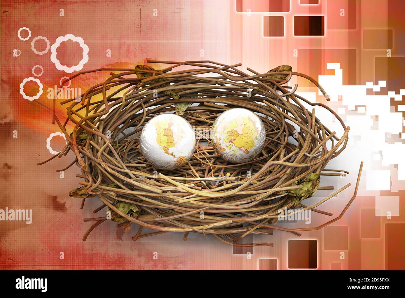 Two earths in being protected in a nest. Conceptual design Stock Photo ...
