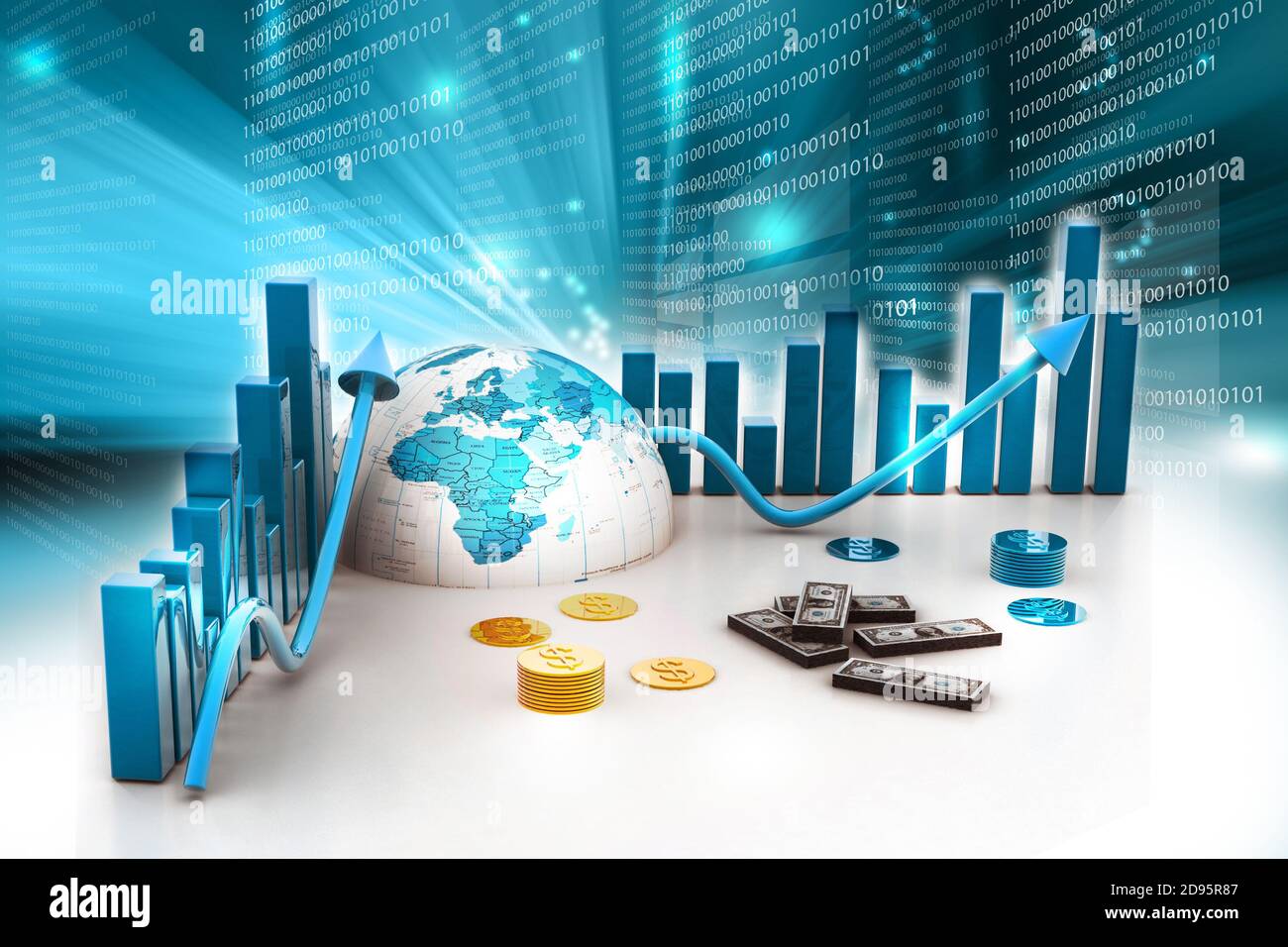 3d multi use Render Business Graph with earth Stock Photo - Alamy