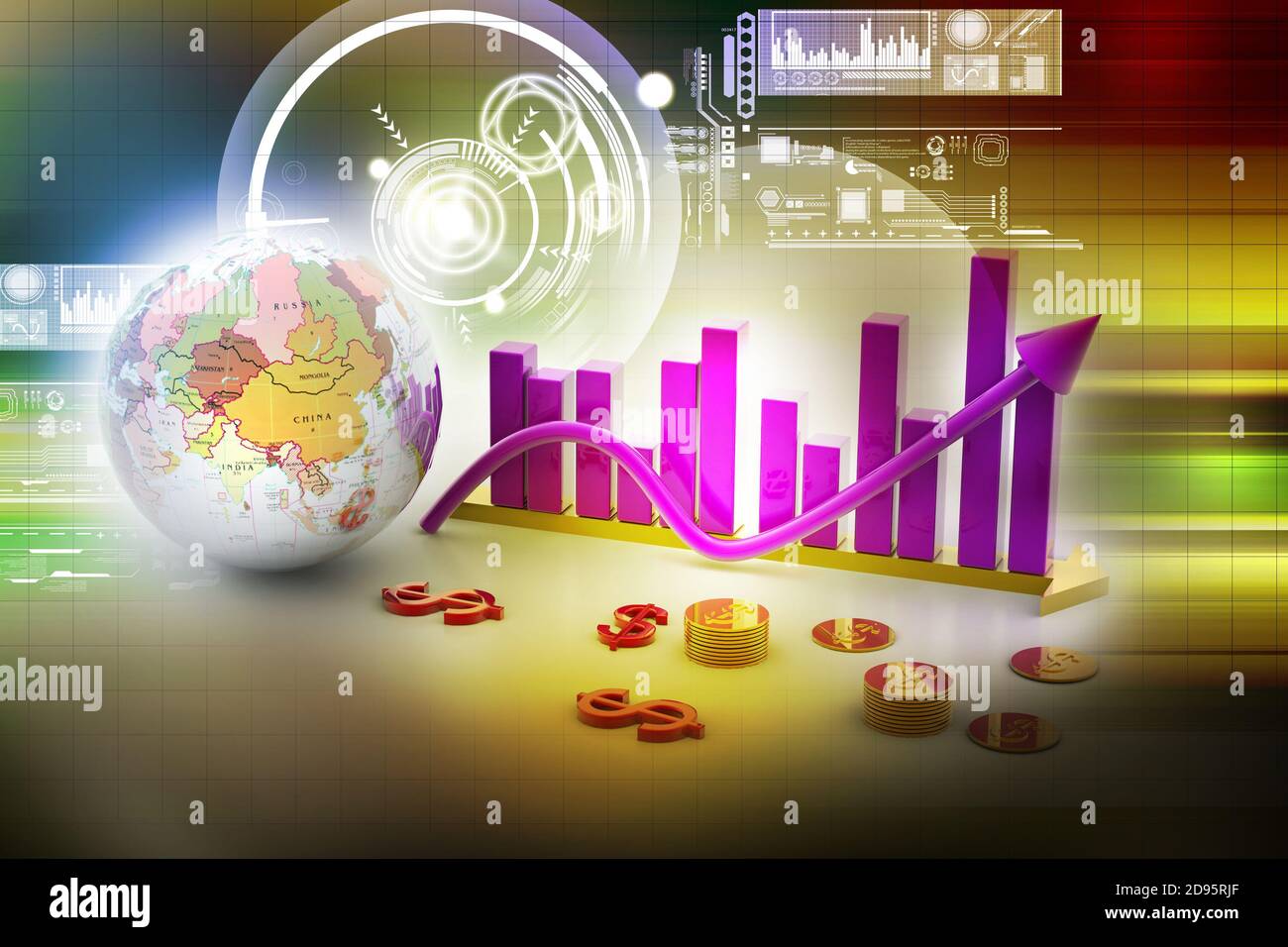 3d multi use Render Business Graph with earth Stock Photo - Alamy