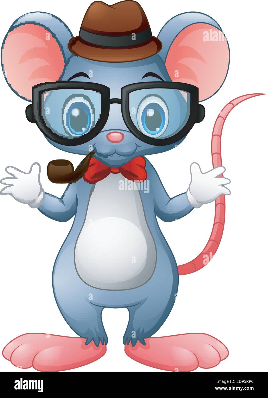 Vector illustration of Funny mouse hipster with glasses and bow tie ...