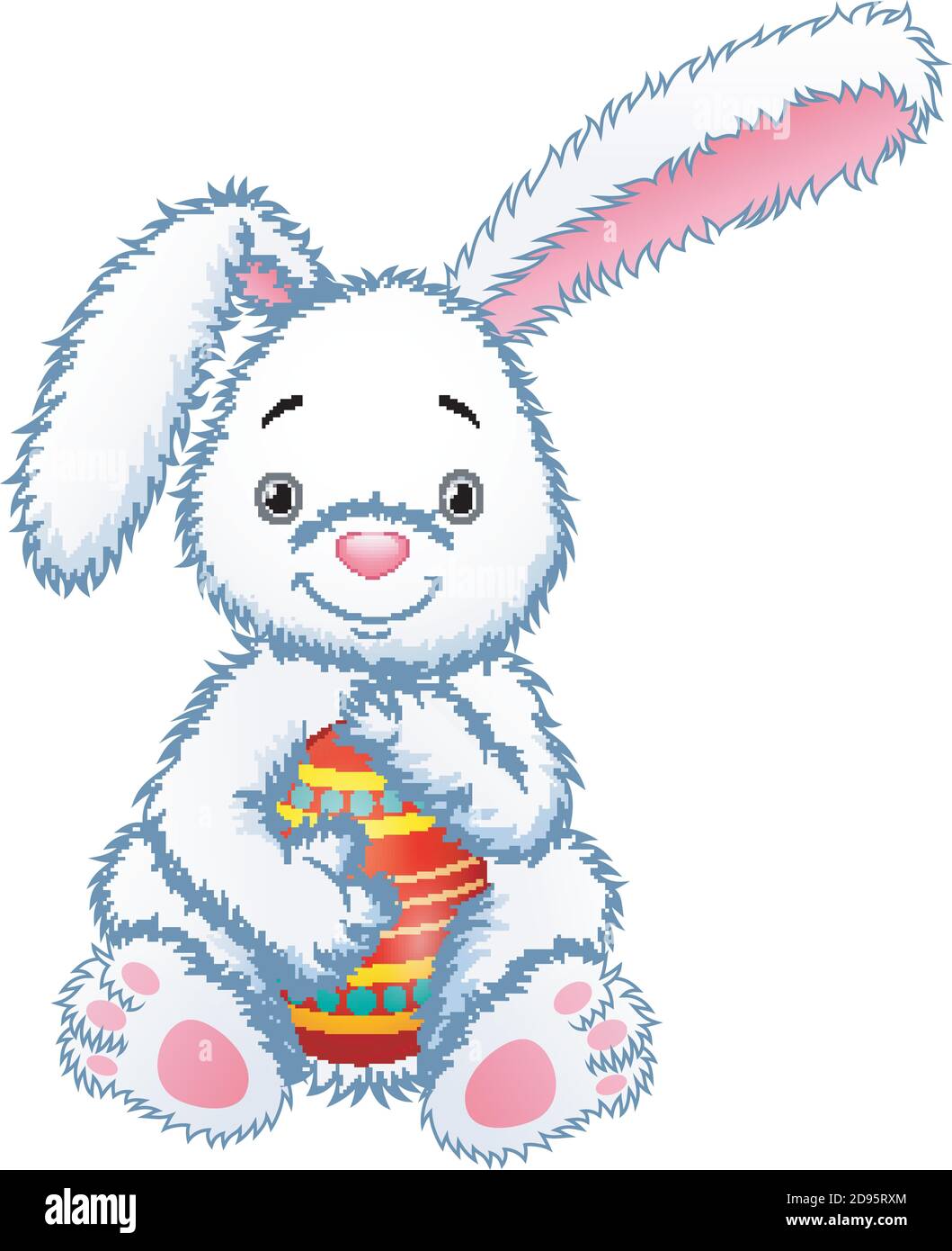 Vector illustration of Cartoon bunny toy hugging easter eggs Stock ...