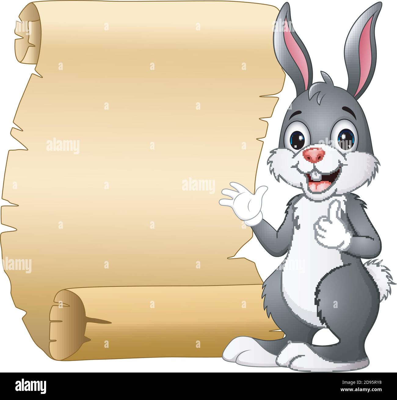 Vector illustration of Cartoon rabbit and scroll paper Stock Vector ...