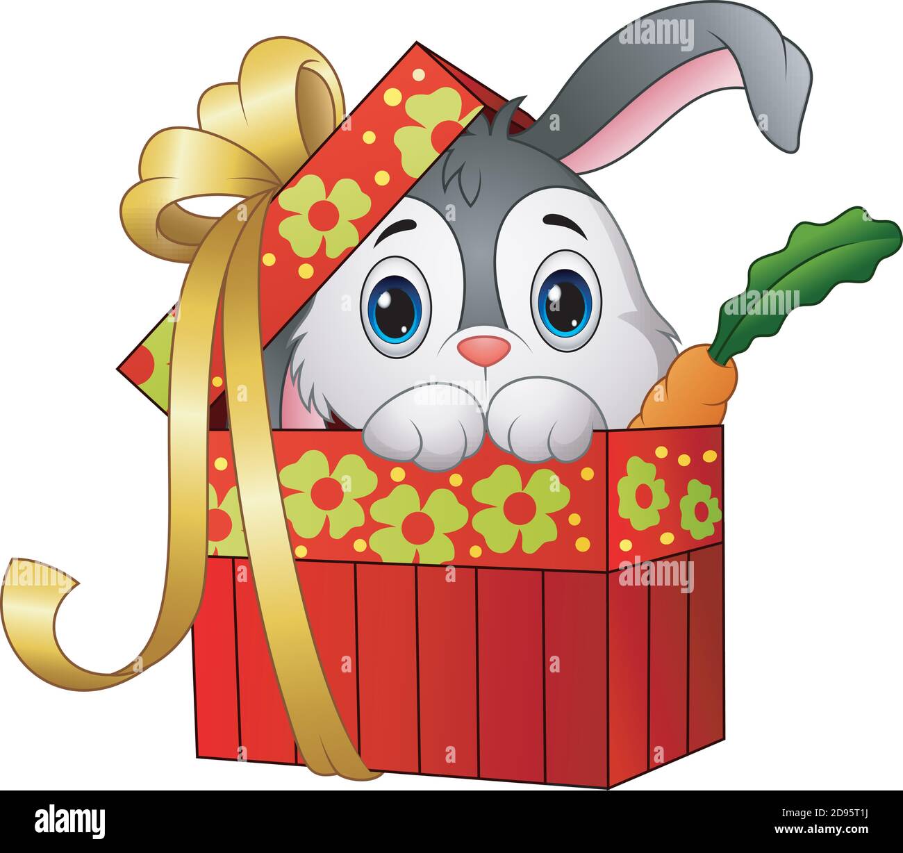 Vector illustration of Cute rabbit cartoon in a gift box Stock Vector ...