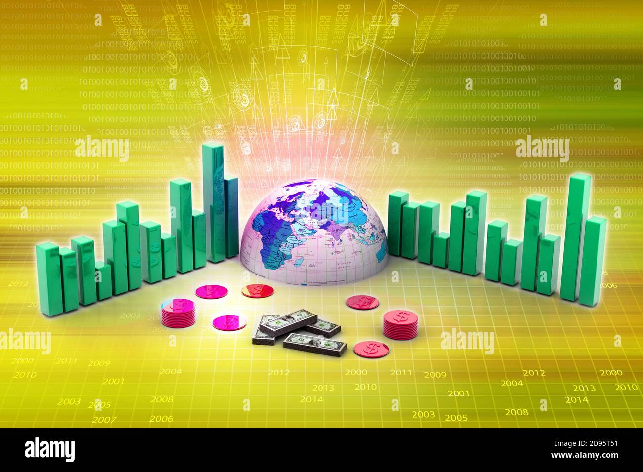 3d multi use Render Business Graph with earth Stock Photo - Alamy