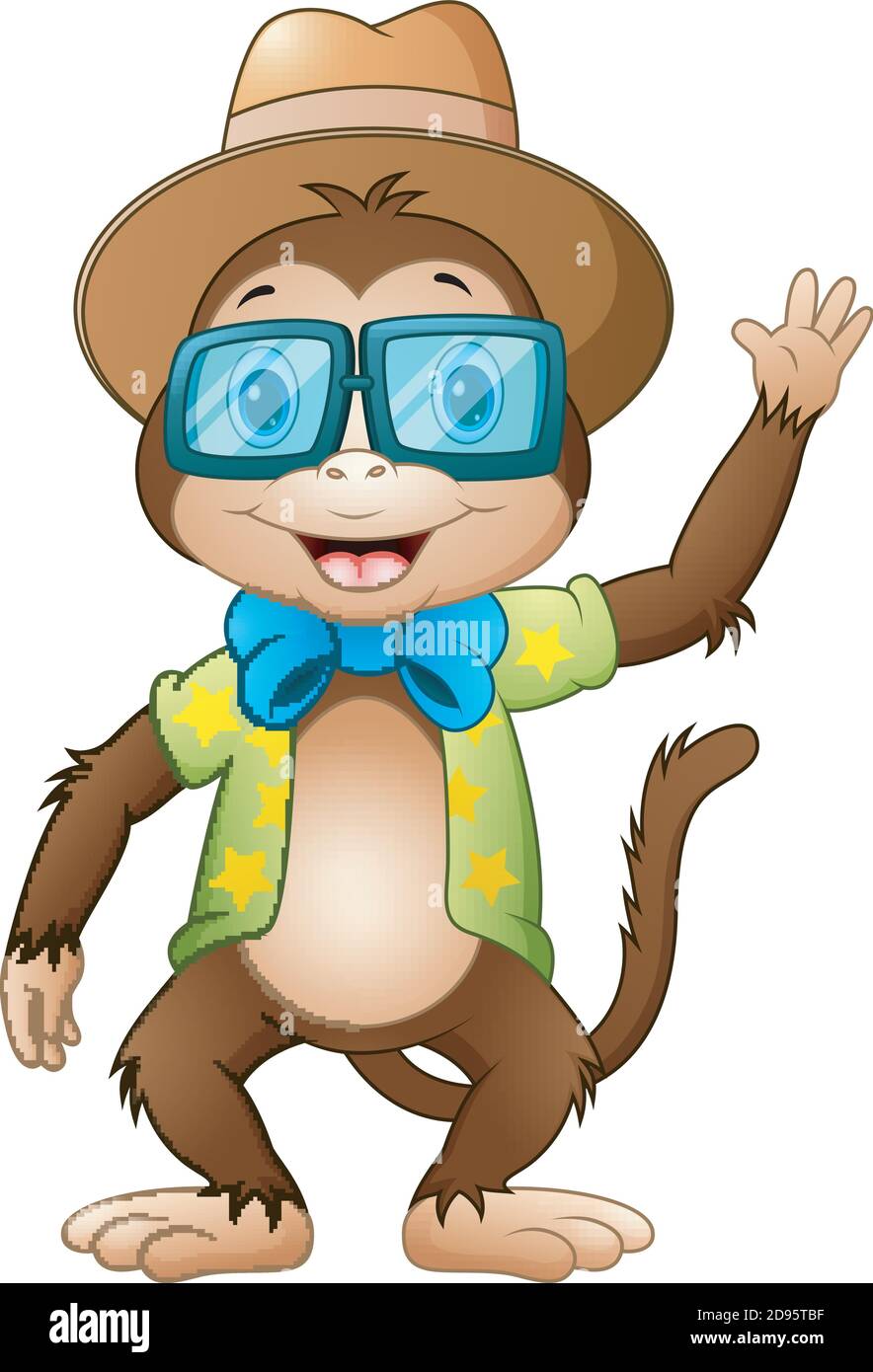 Vector illustration of Funny hipster monkey waving Stock Vector Image ...