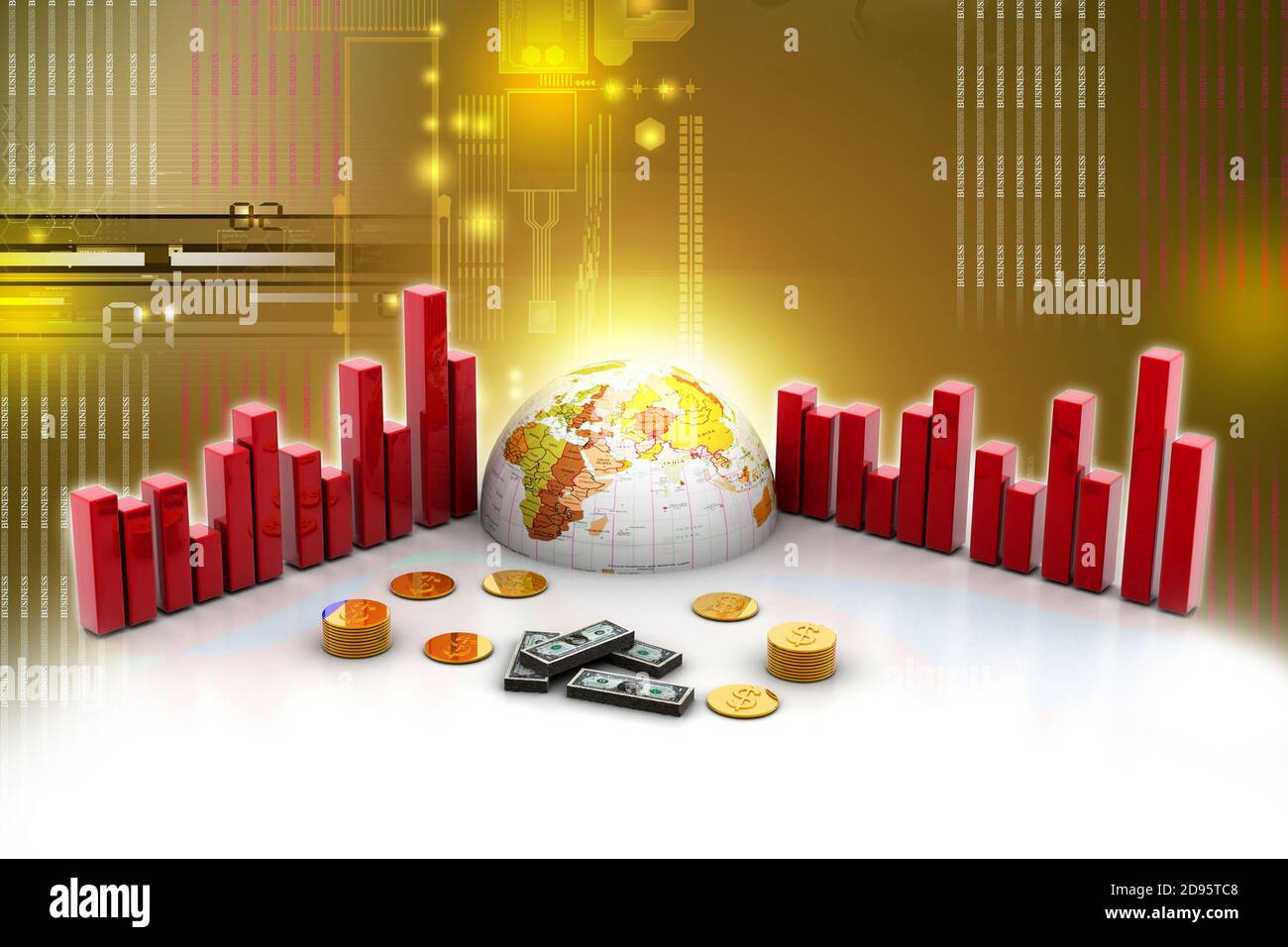 3d multi use Render Business Graph with earth Stock Photo - Alamy