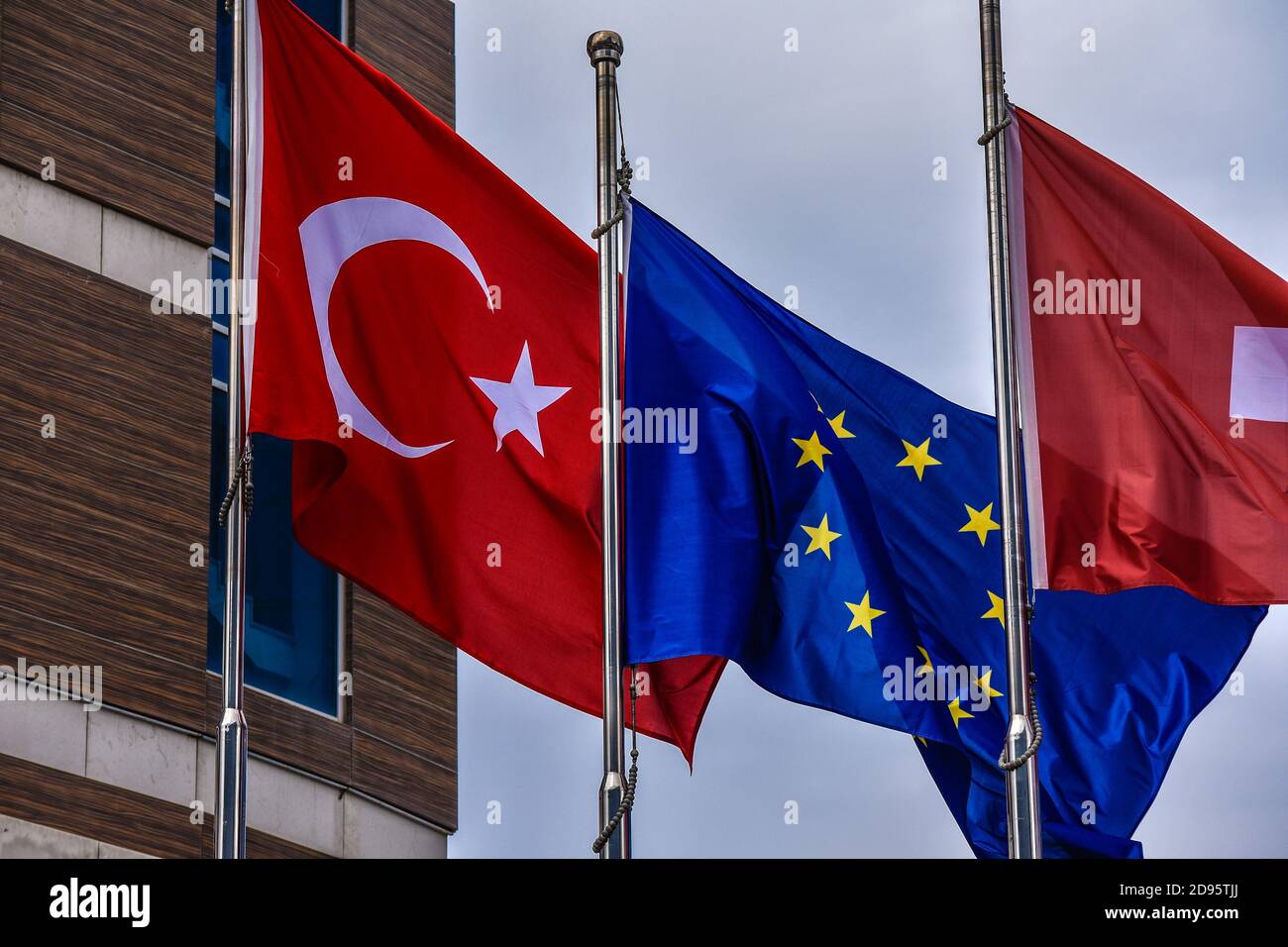 Ankara, Turkey. 3rd Nov, 2020. Turkish and European Union (EU) flags ...