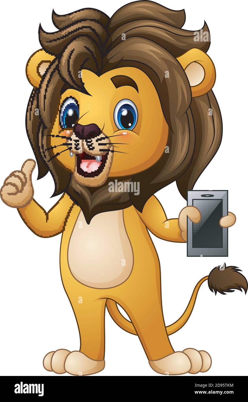 Vector illustration of Cartoon lion giving thumbs up with holding a ...