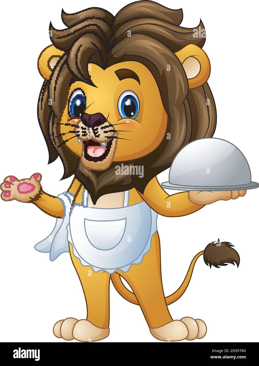Vector illustration of Funny lion chef cartoon holding a platter Stock ...