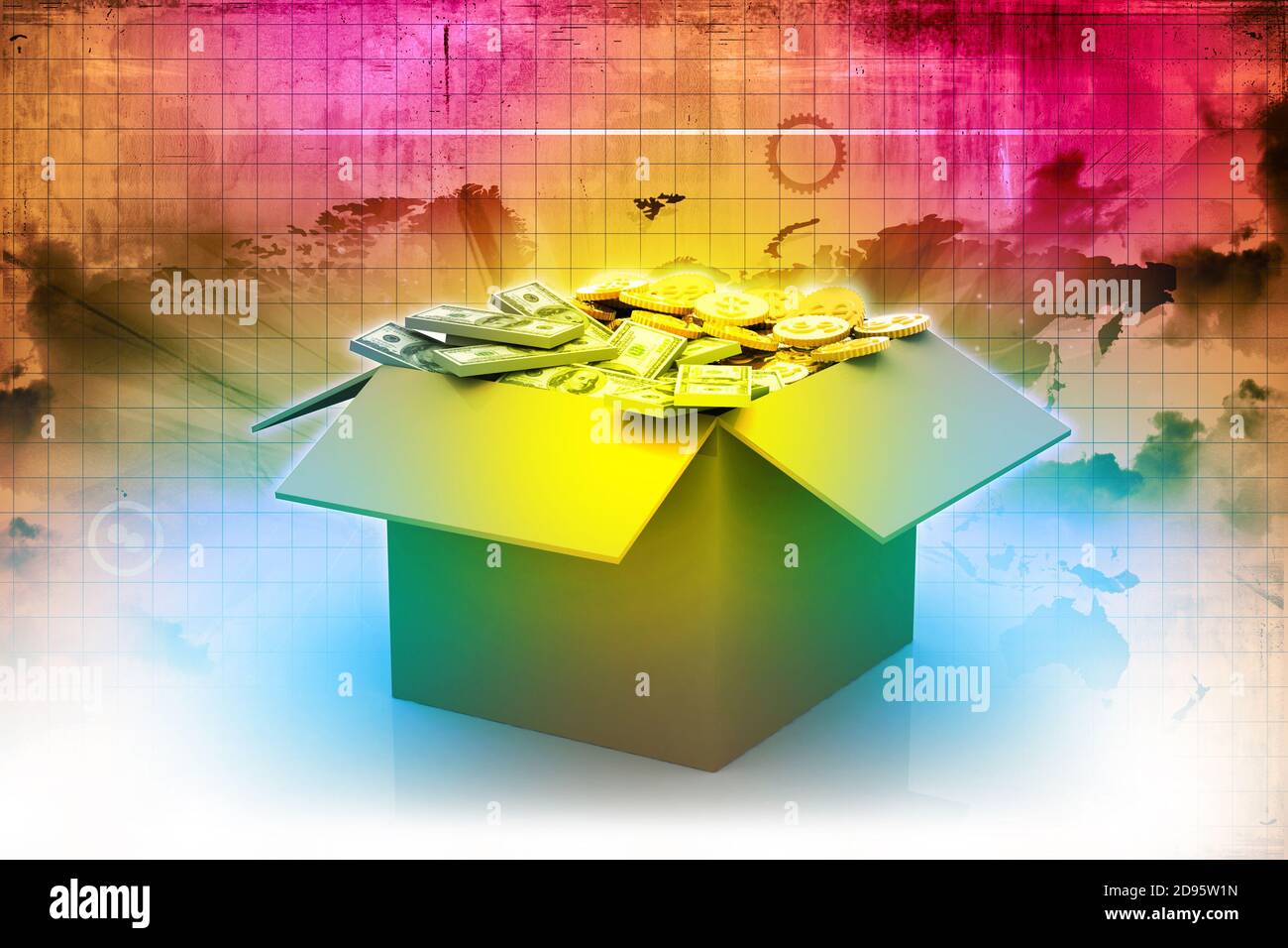 Open Cardboard box with money Stock Photo - Alamy
