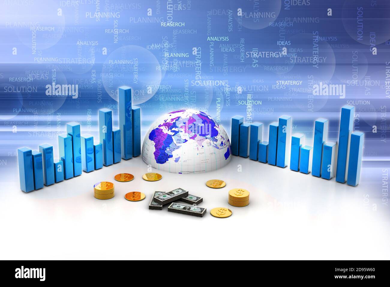 3d multi use Render Business Graph with earth Stock Photo - Alamy