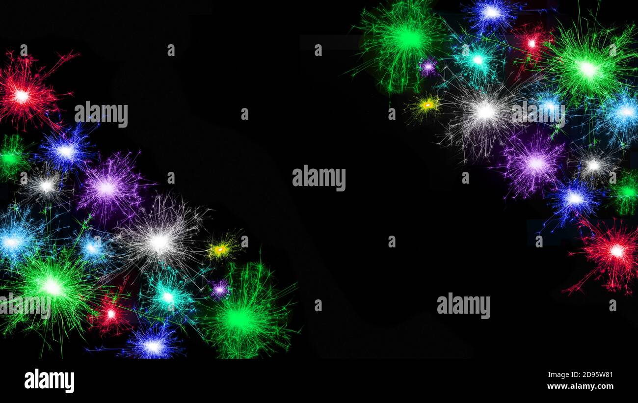 Wide angle Beautiful background fireworks located in the corners. Frame ...