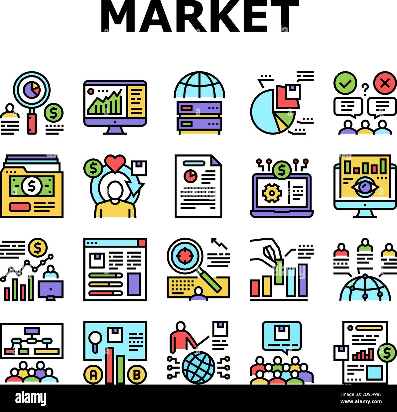 Market Research And Analysis Icons Set Vector Stock Vector Image & Art ...