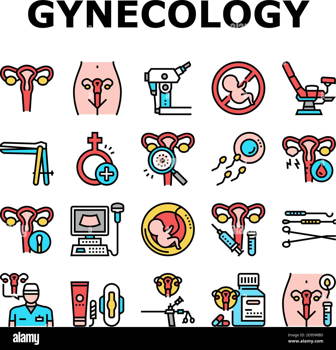 Gynecology Treatment Collection Icons Set Vector sign Stock Vector ...