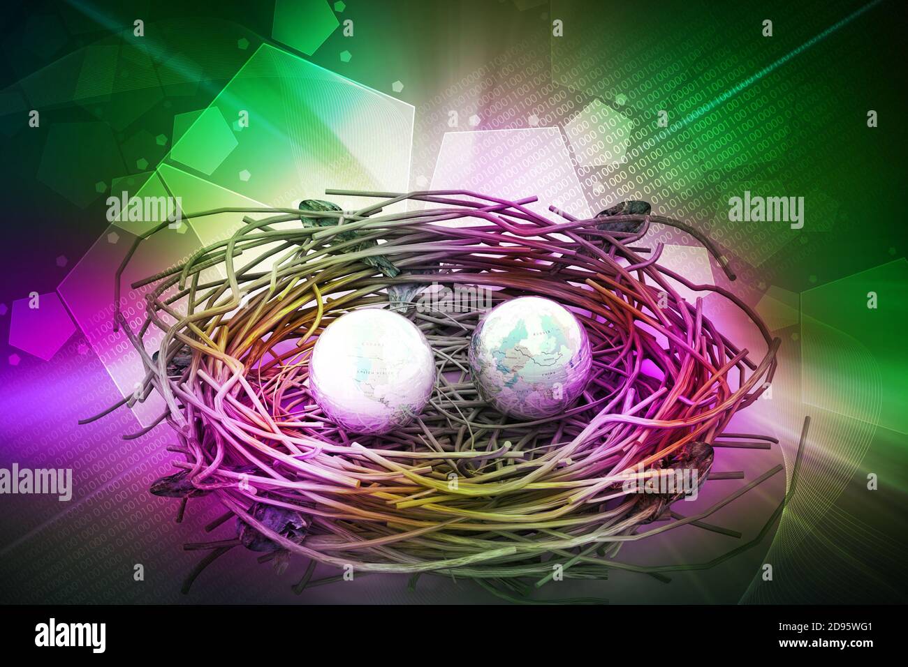 Two earths in being protected in a nest. Conceptual design Stock Photo ...