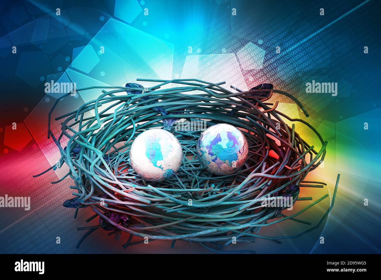 Two earths in being protected in a nest. Conceptual design Stock Photo ...