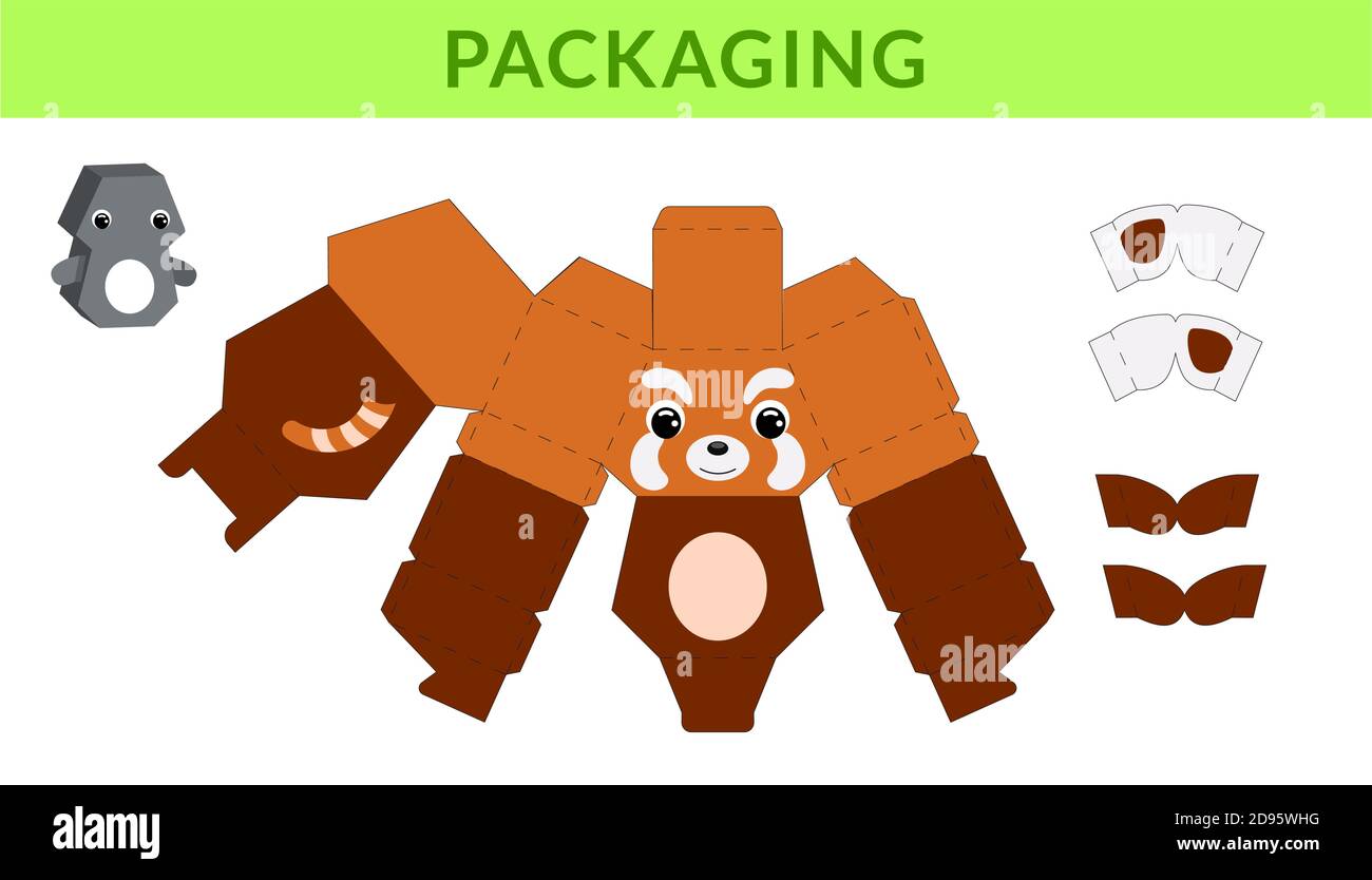 Party favor die cut red panda box for birthdays, baby showers for ...
