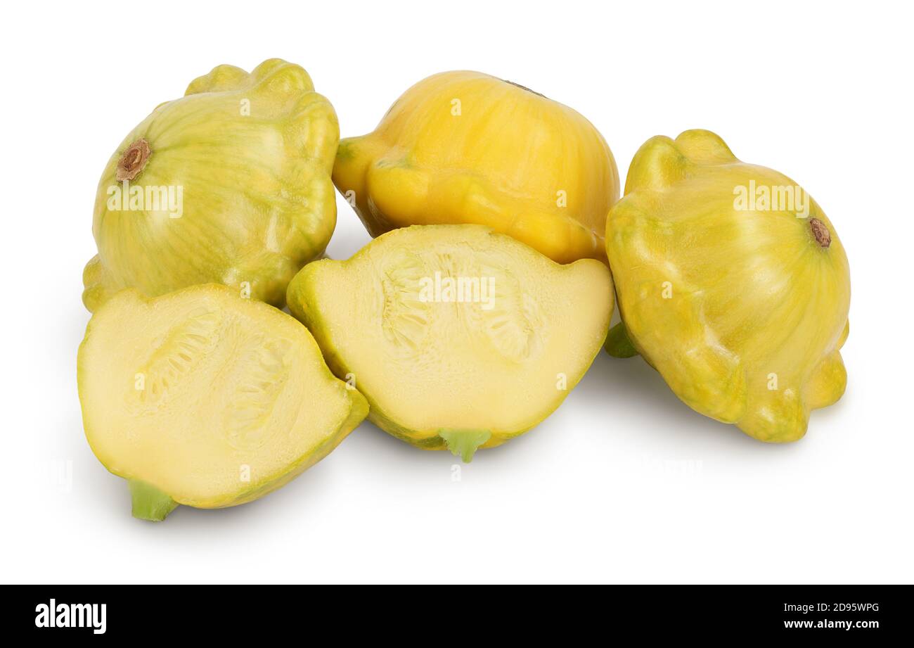 yellow pattypan squash isolated on white background, Clipping path and ...