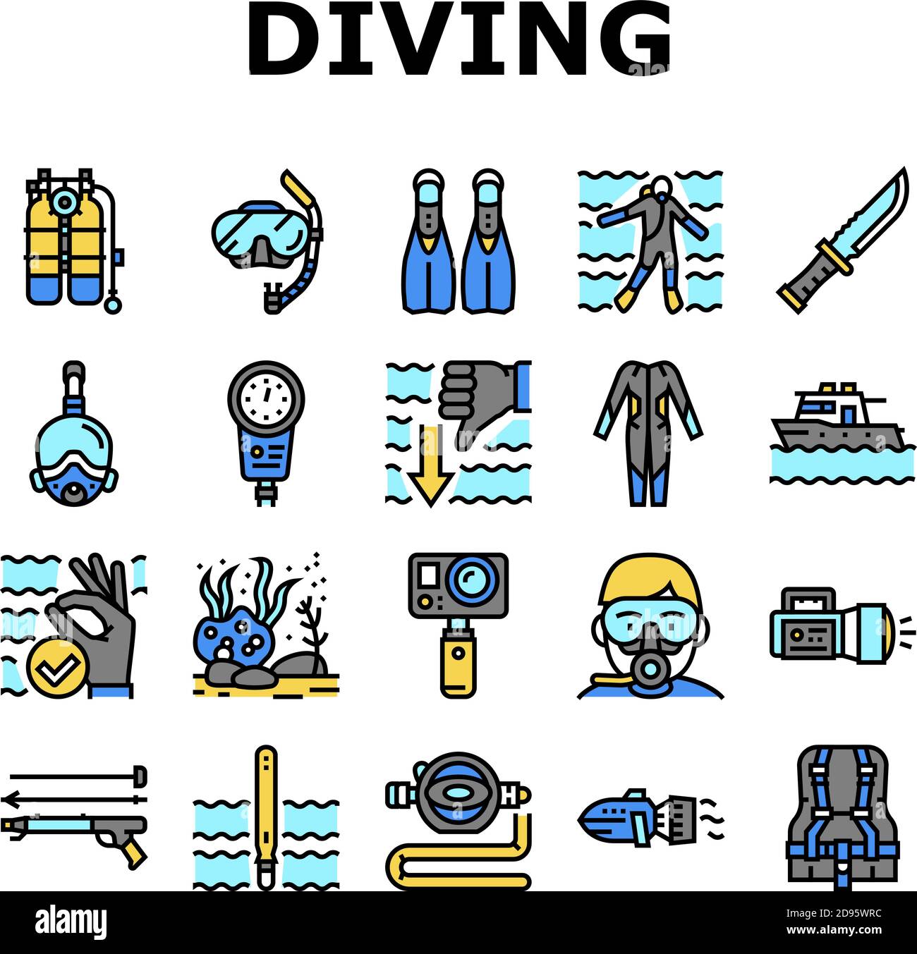 Diving Scuba Equipment Collection Icons Set Vector Stock Vector Image ...