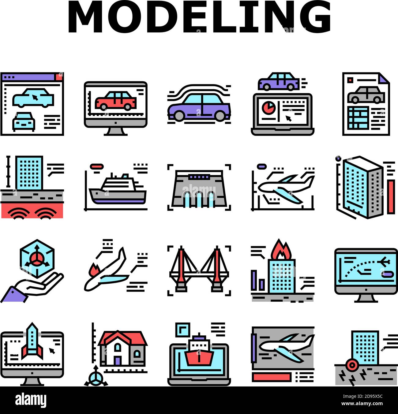 Modeling Engineering Collection Icons Set Vector sign Stock Vector ...