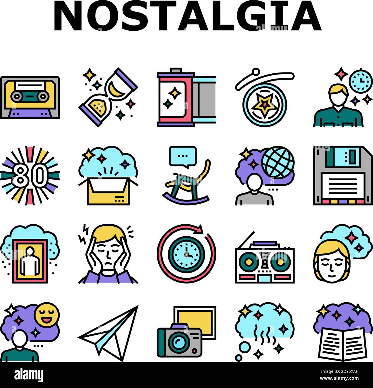 Nostalgia And Memory Collection Icons Set Vector Stock Vector Image ...