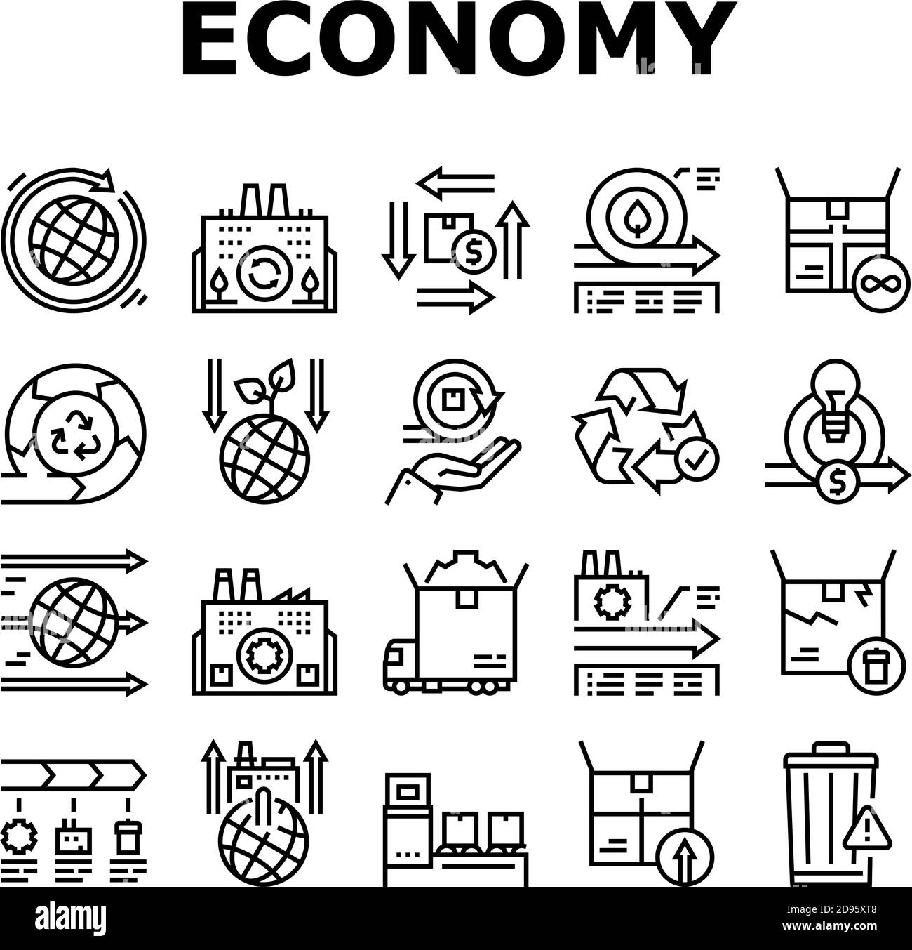Circular And Linear Economy Model Icons Set Vector Stock Vector Image ...