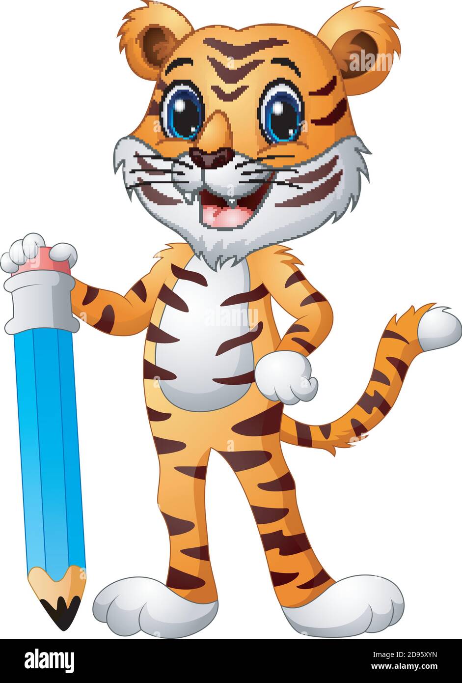 Vector illustration of Funny tiger cartoon holding a big pencil Stock ...