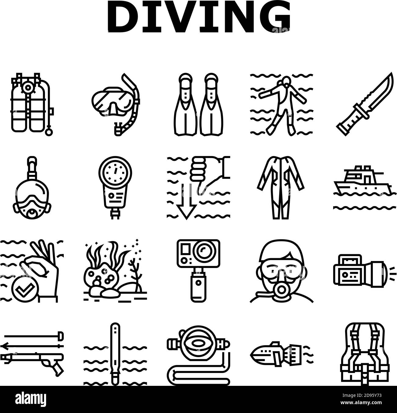 Diving Scuba Equipment Collection Icons Set Vector Stock Vector Image ...