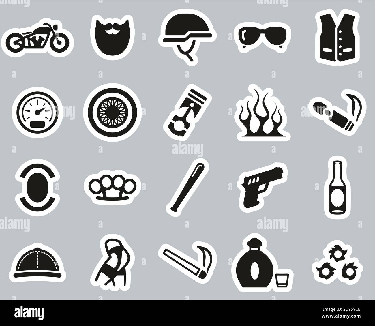 Motorcycle Club Or Motorcycle Gang Icons Black & White Sticker Set Big ...