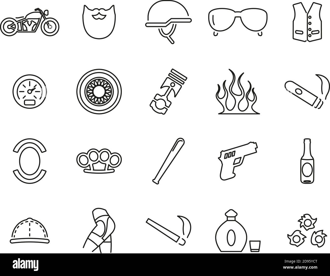 Motorcycle Club Or Motorcycle Gang Icons Black & White Thin Line Set ...