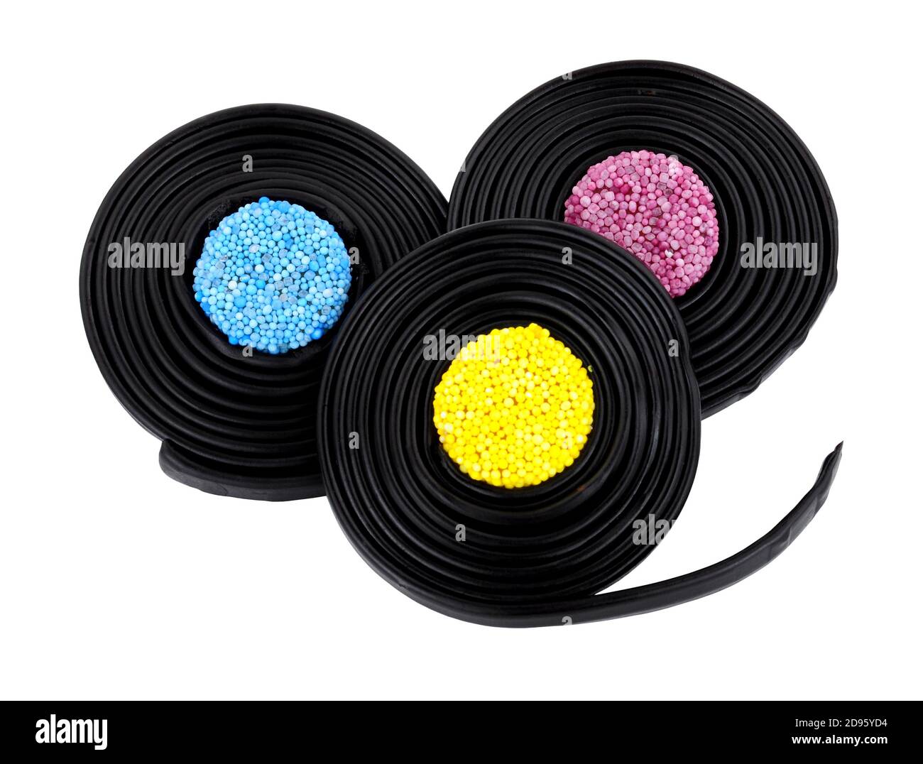 Liquorice Catherine wheels, soft liquorice strips wrapped around jelly ...