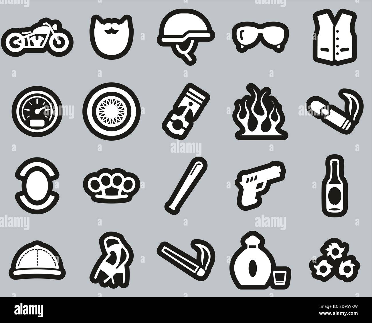 Motorcycle Club Or Motorcycle Gang Icons White On Black Sticker Set Big ...