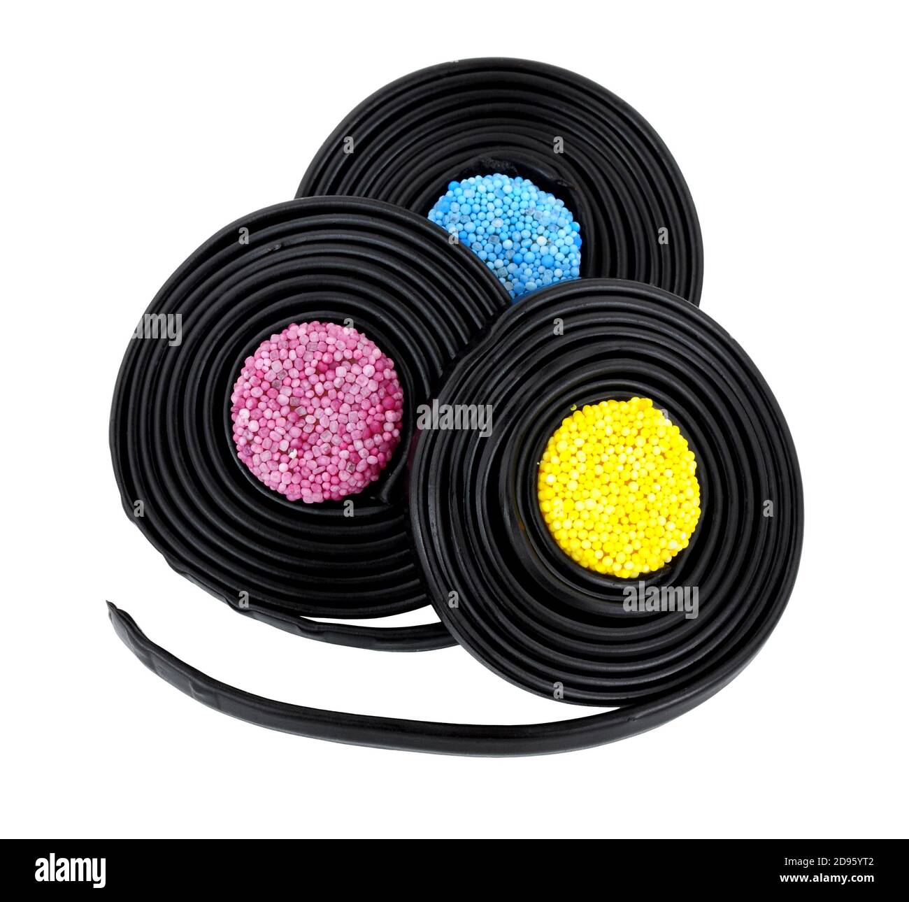 Liquorice Catherine wheels, soft liquorice strips wrapped around jelly ...