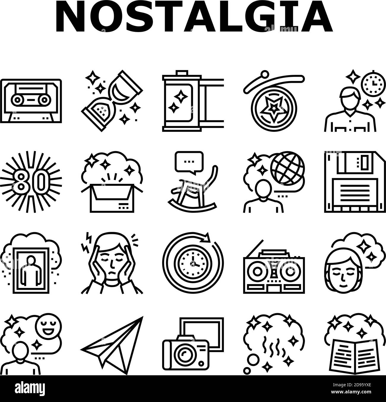 Nostalgia And Memory Collection Icons Set Vector Stock Vector Image ...