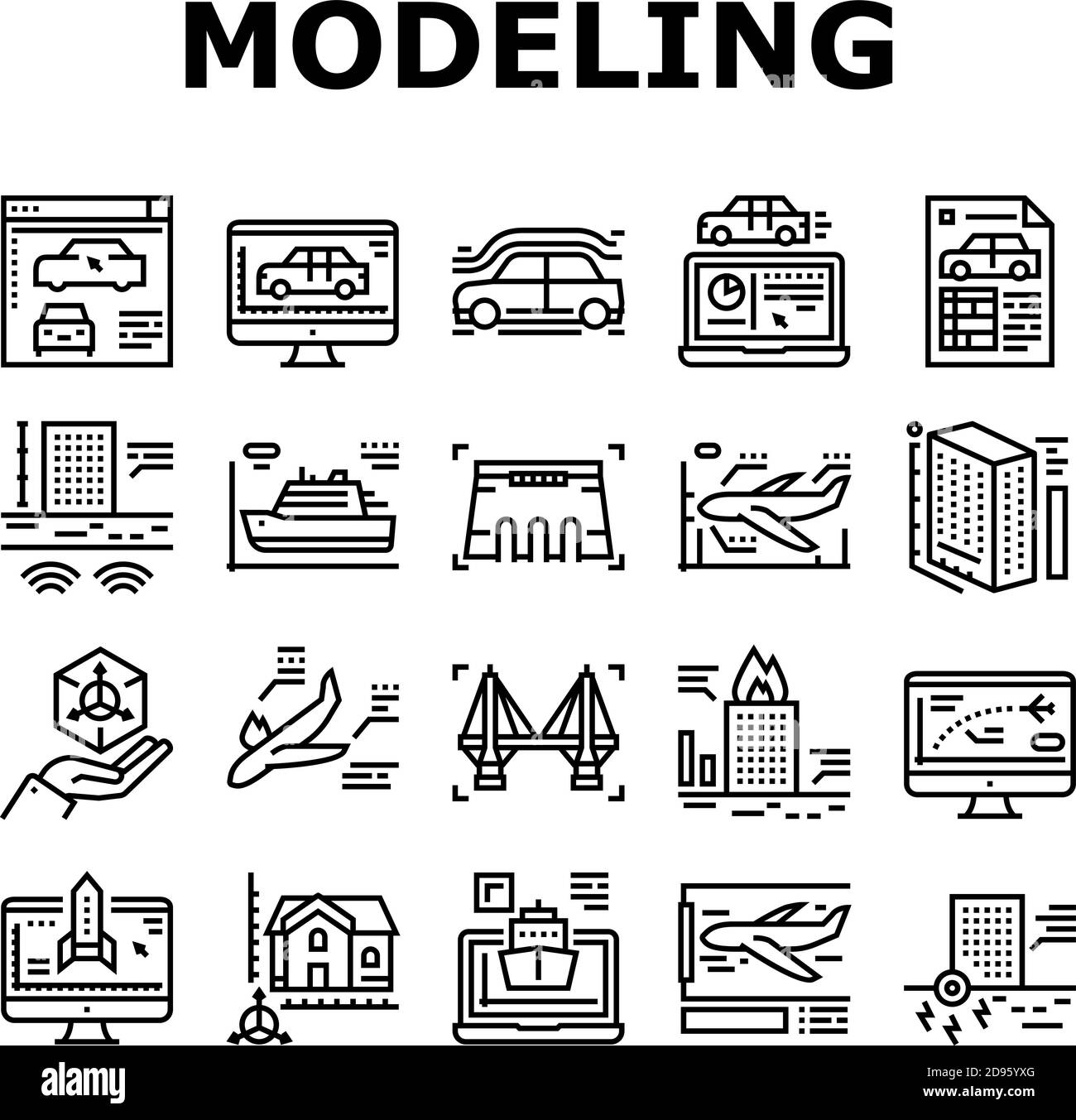 Modeling Engineering Collection Icons Set Vector sign Stock Vector ...