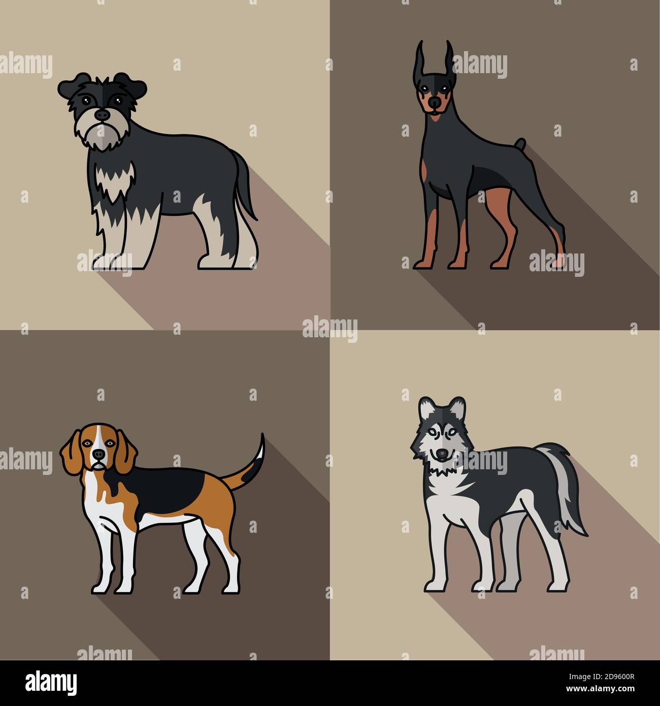 four dogs pets mascots breed characters vector illustration design ...