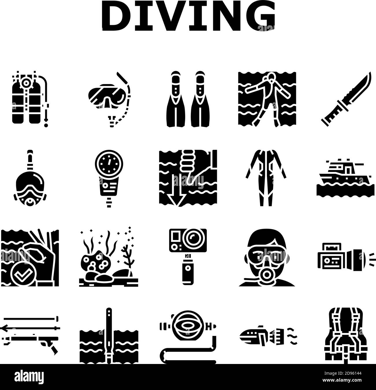 Diving Scuba Equipment Collection Icons Set Vector Stock Vector Image ...