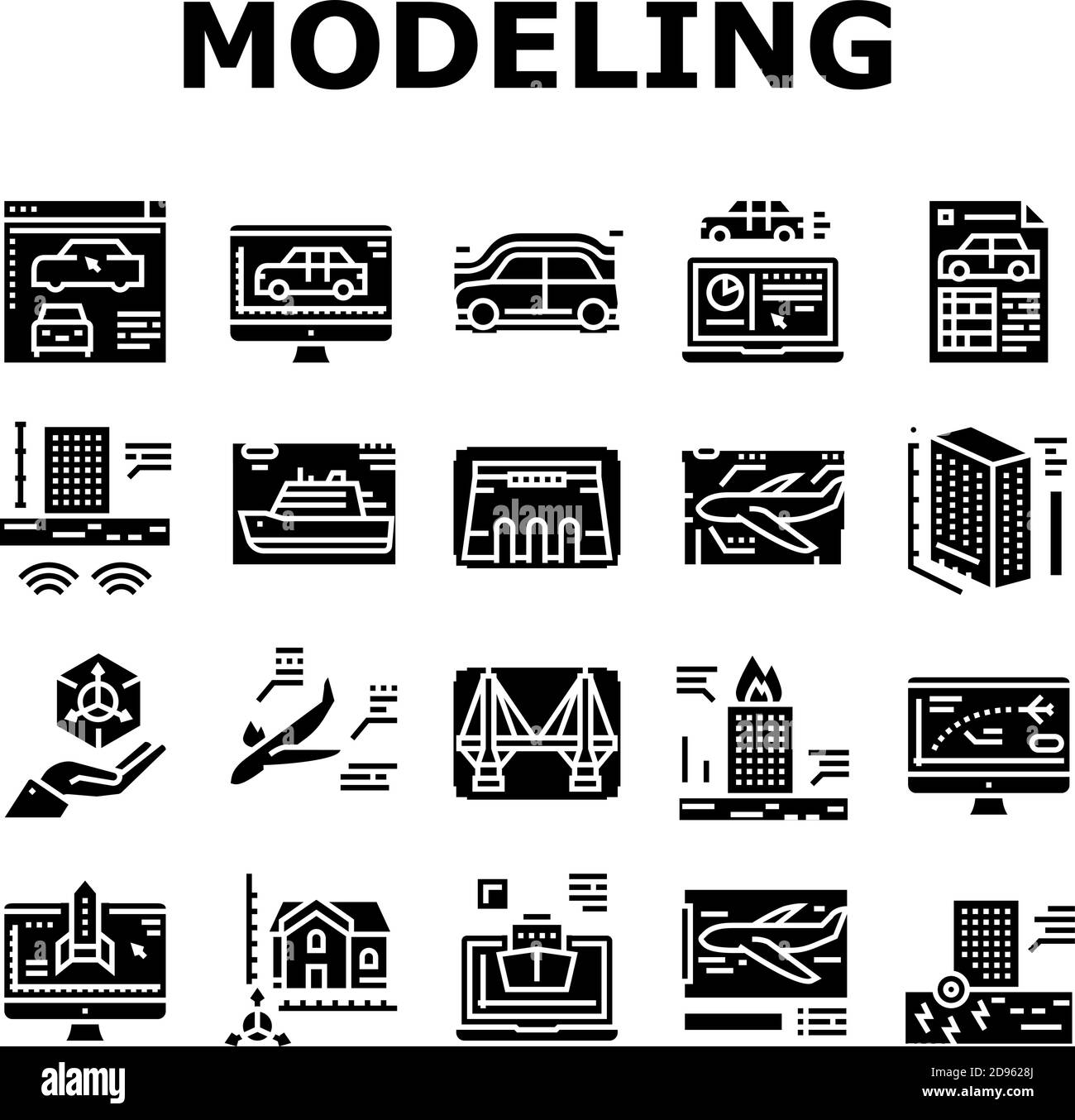 Modeling Engineering Collection Icons Set Vector sign Stock Vector ...