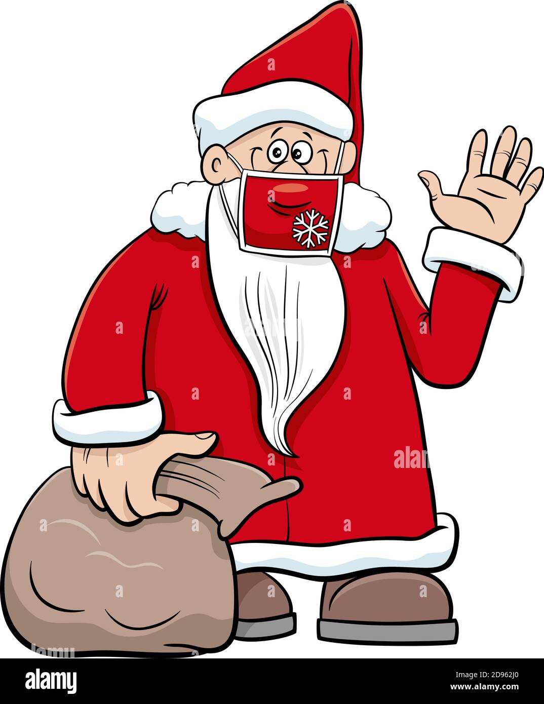 Cartoon illustration of happy Santa Claus character in face mask on ...