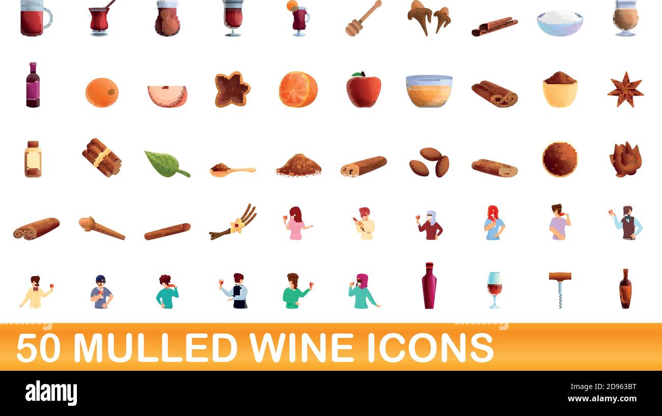 50 mulled wine icons set. Cartoon illustration of 50 mulled wine icons ...