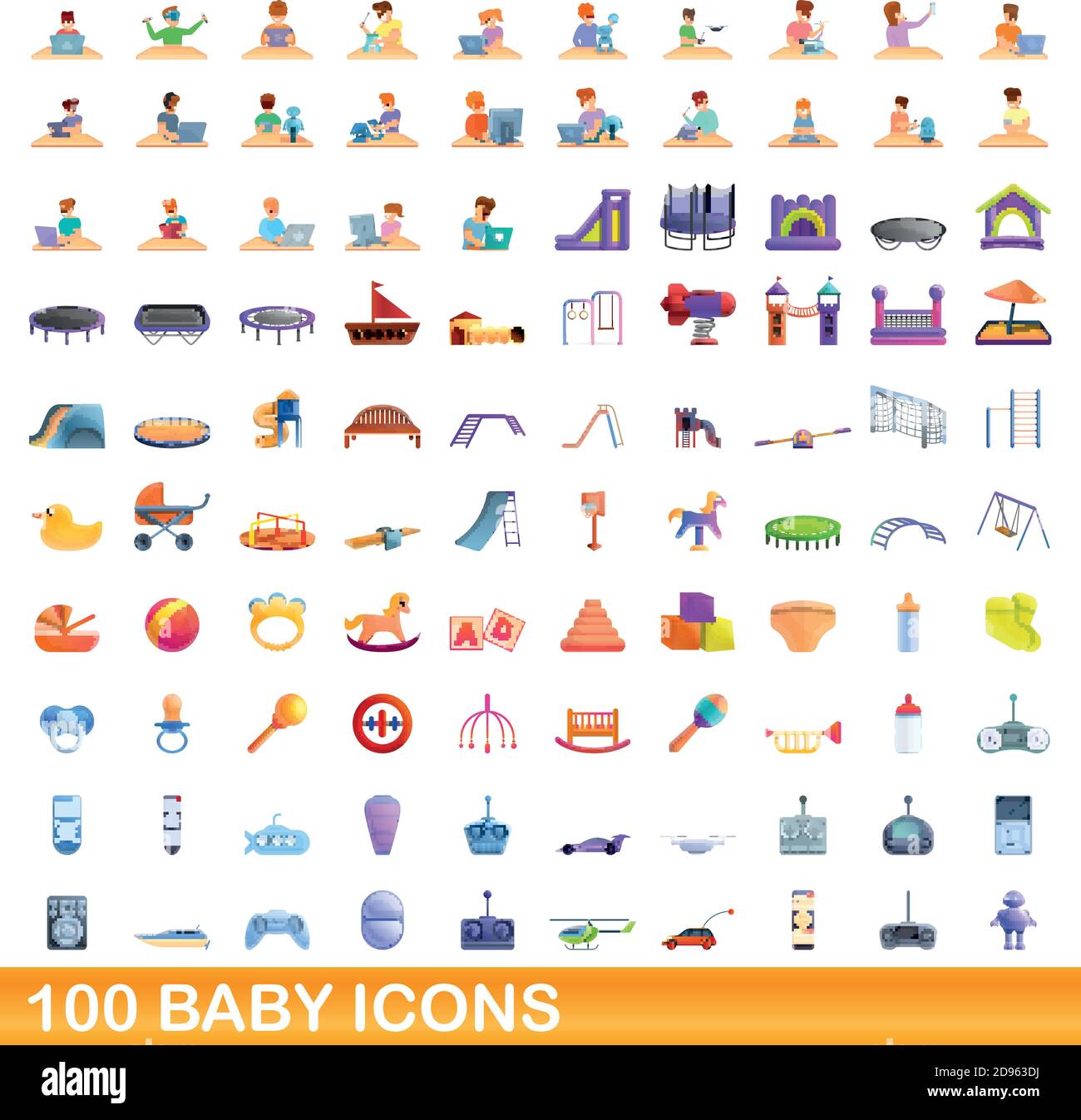 100 baby icons set. Cartoon illustration of 100 baby icons vector set ...