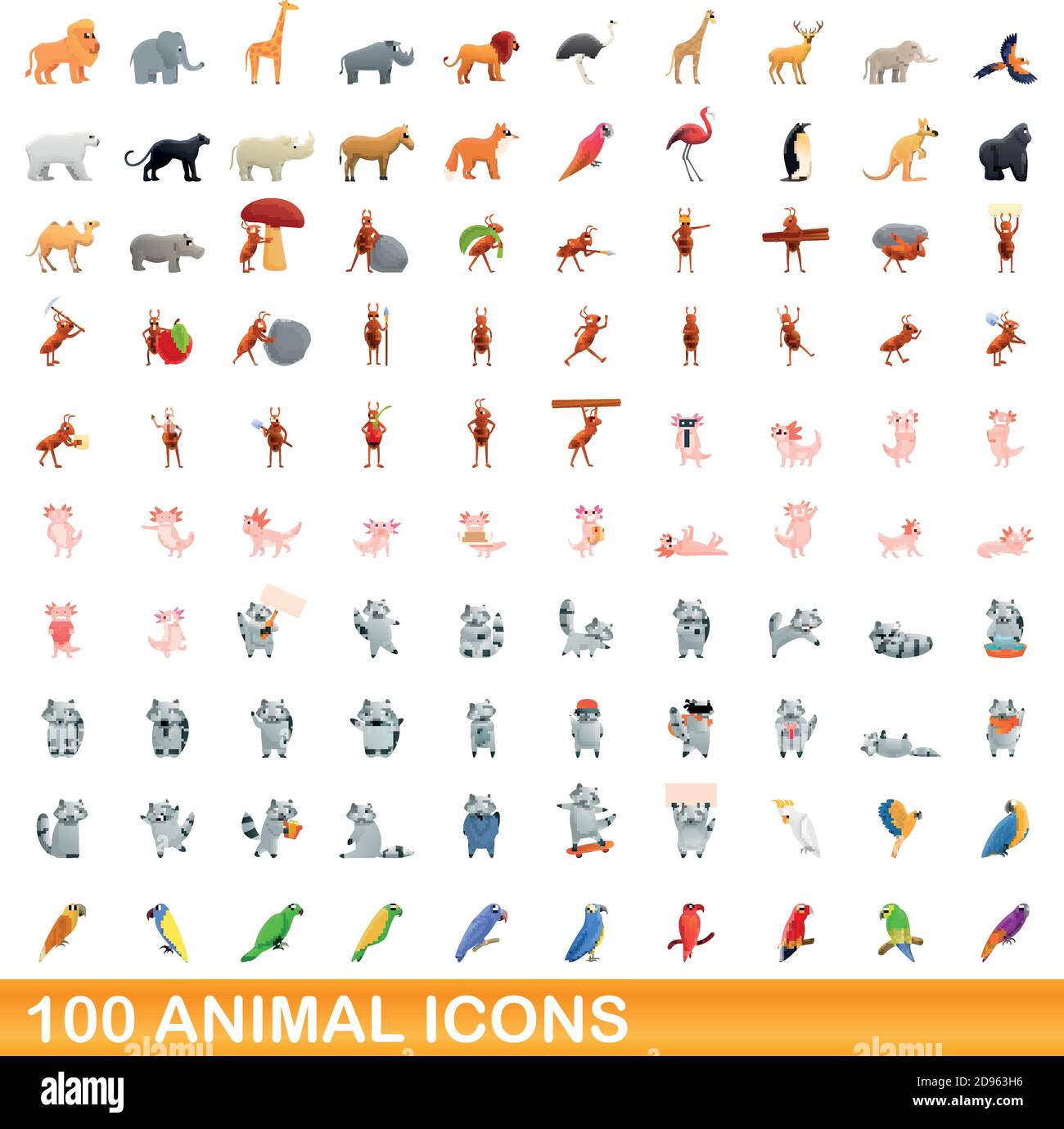100 animal icons set. Cartoon illustration of 100 animal icons vector ...