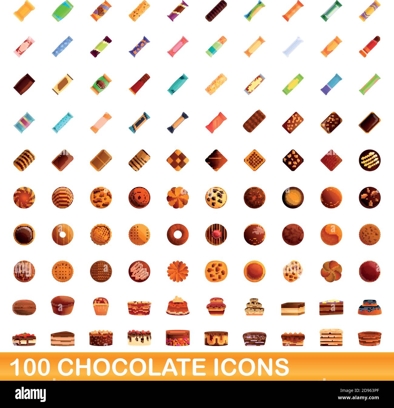 100 chocolate icons set. Cartoon illustration of 100 chocolate icons ...