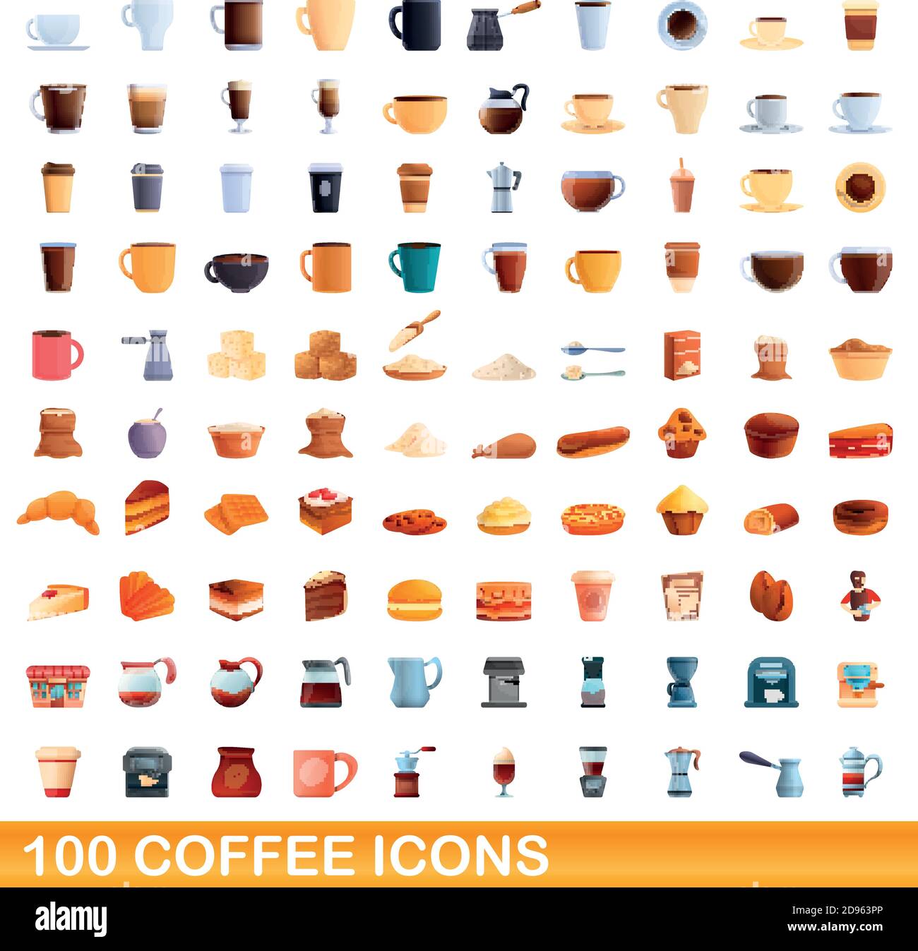 100 coffee icons set. Cartoon illustration of 100 coffee icons vector ...