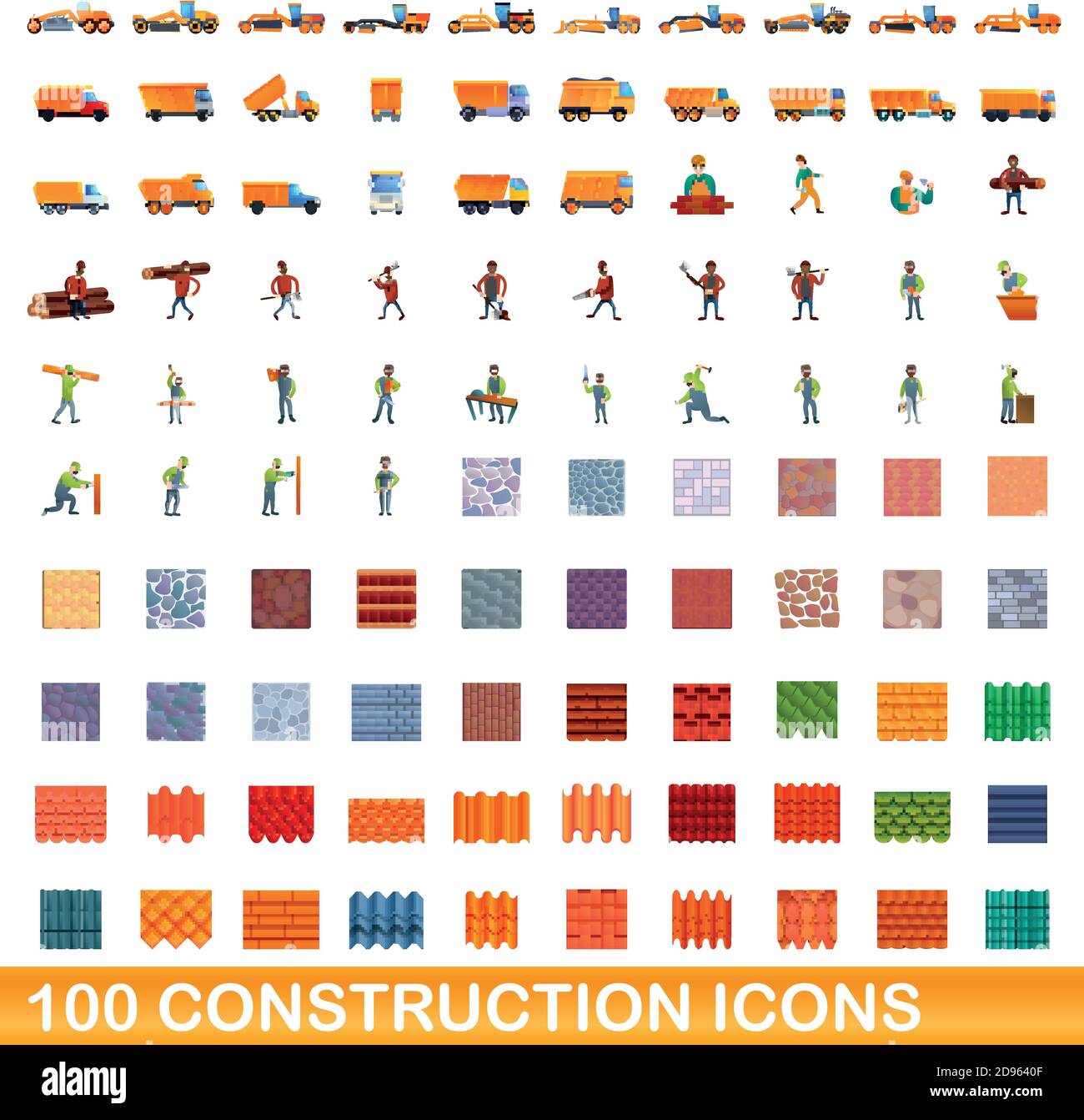 100 construction icons set. Cartoon illustration of 100 construction ...