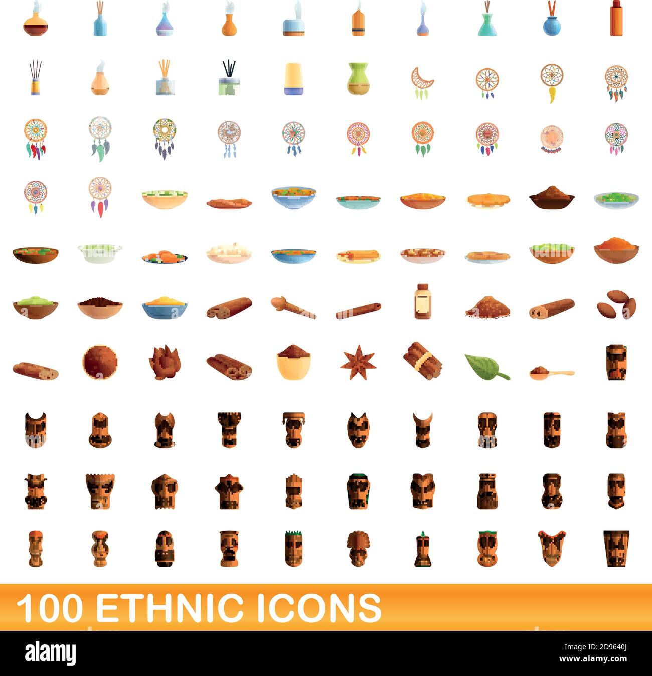 100 ethnic icons set. Cartoon illustration of 100 ethnic icons vector ...